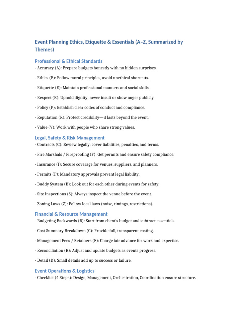 Event Planning Ethics & Essentials Guide | PDF | Regulatory Compliance ...