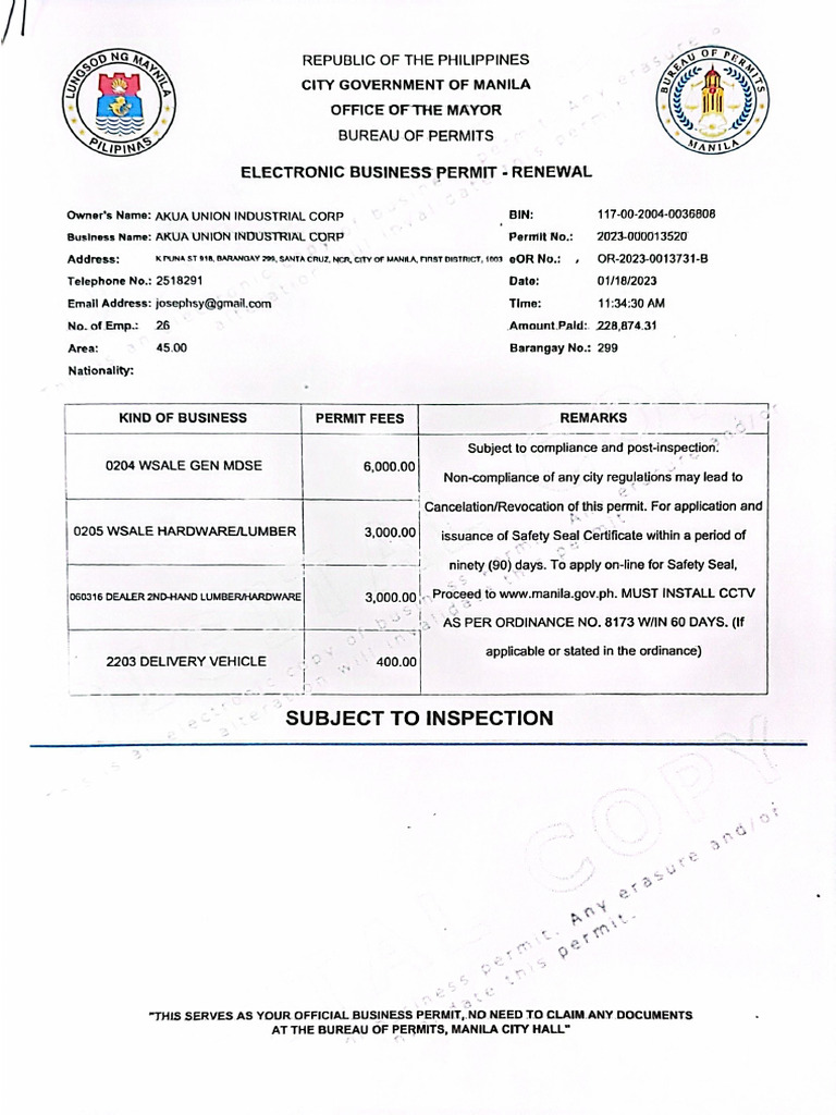 AUIC Business Permit | PDF