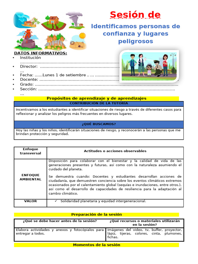 Lunes 1-Tutoría - Identificamos Personas de Confianza y Lugares ...