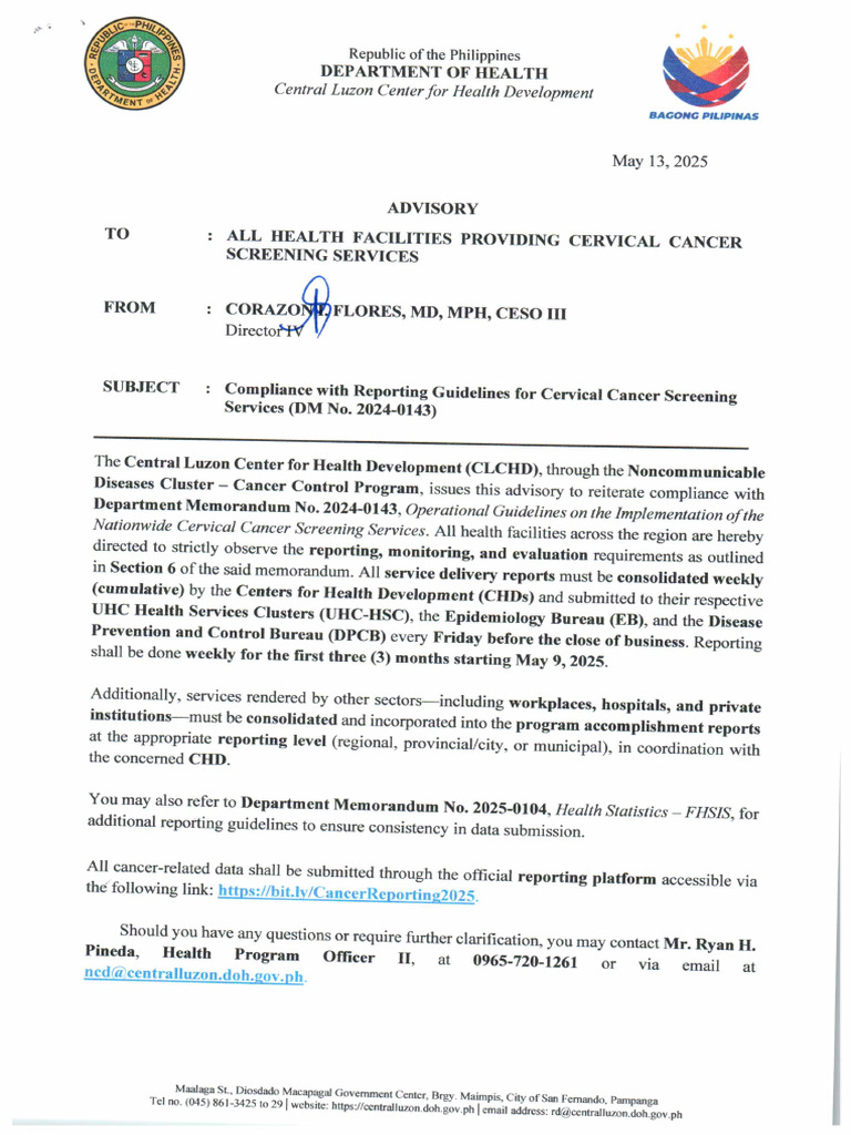 Advisory Compliance With Reporting Guidelines For Cervical Cancer ...