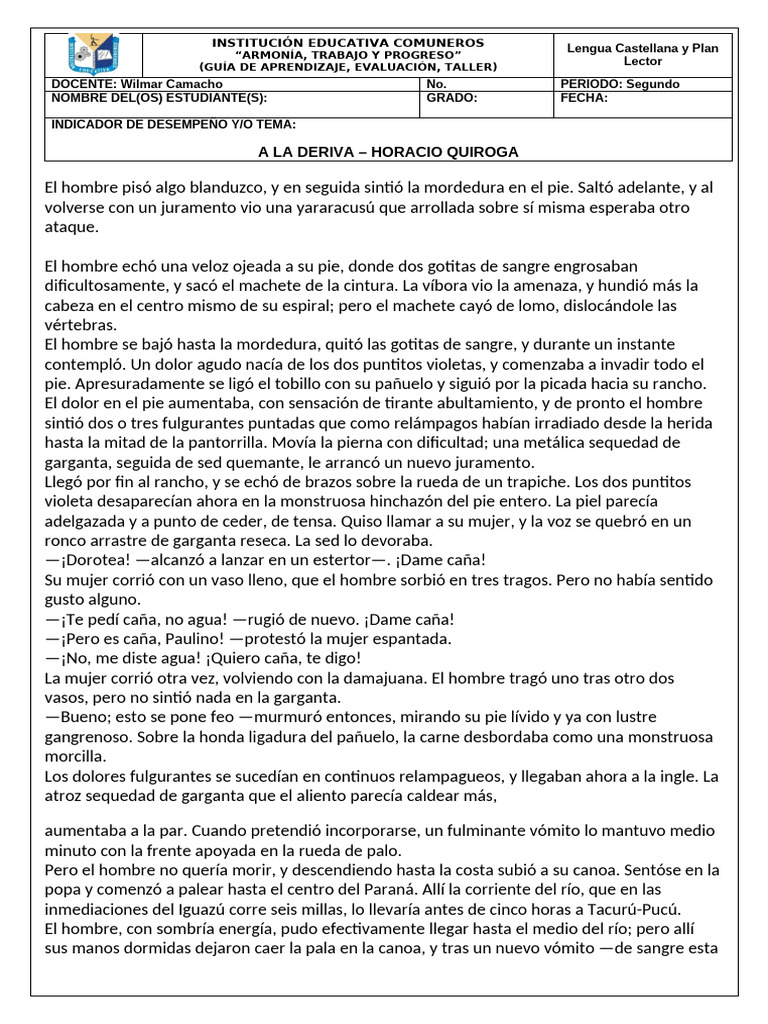 A La Deriva - Horacio Quiroga | PDF