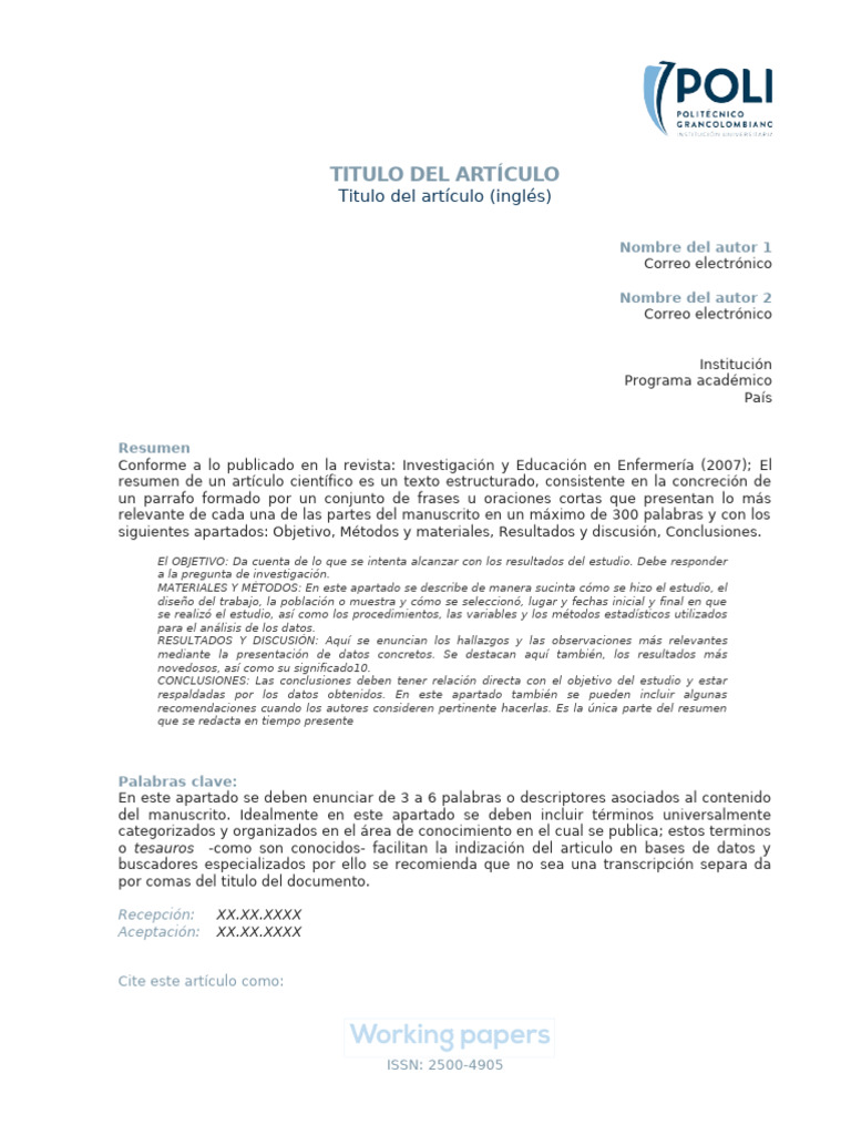 ANEXO 1. Formato de Working Papers | PDF | Publicación Académica | Science