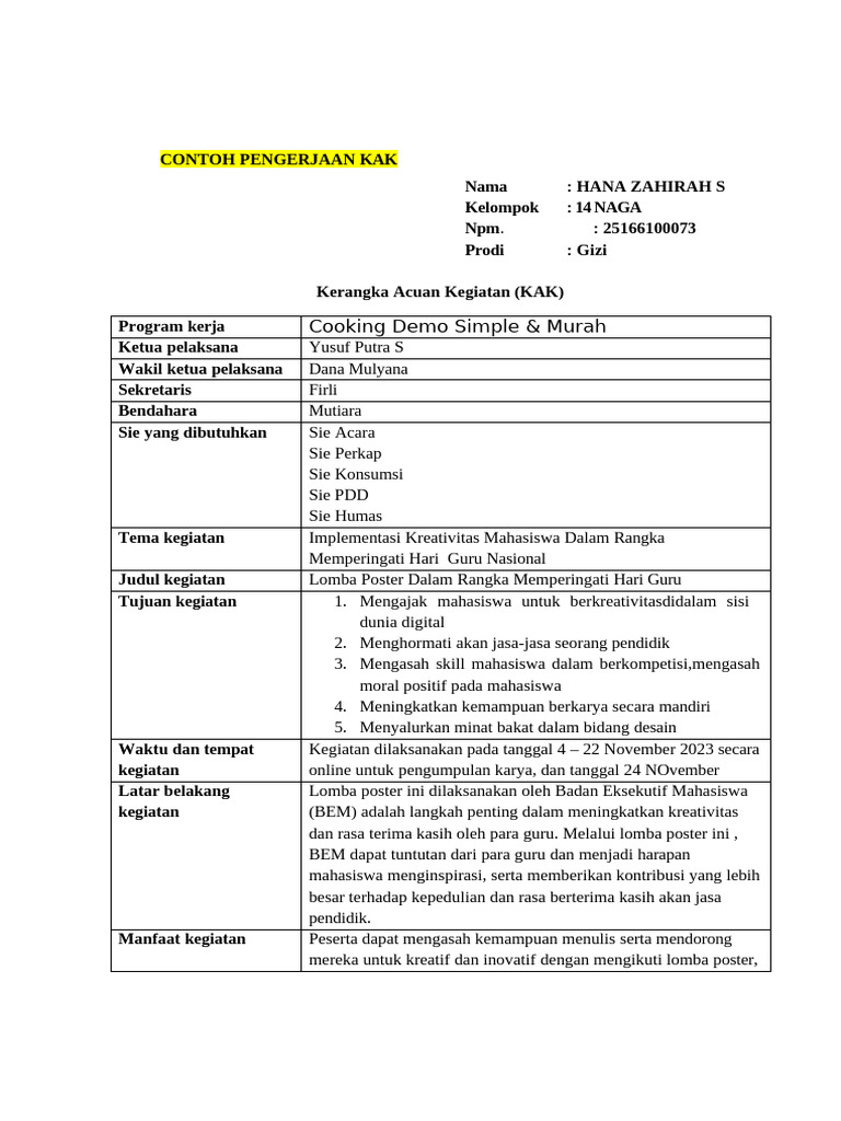 Contoh Pengerjaan Kak | PDF