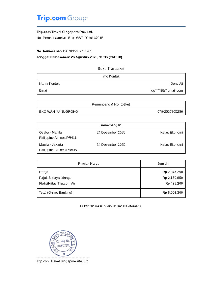 Trip.com Flight Booking Receipt | PDF | Airlines | Economies