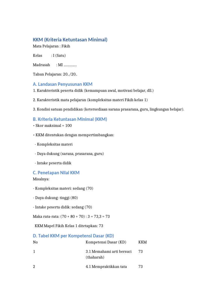 KKM_Fikih_MI_Kelas1 | PDF