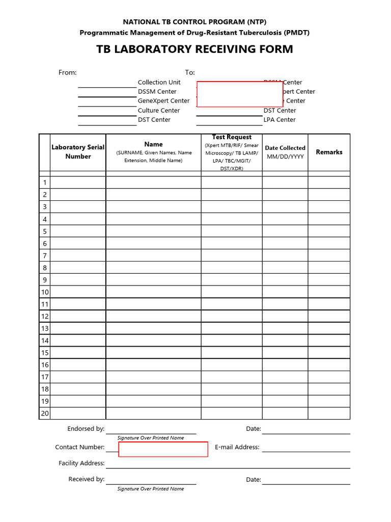 PICONG RHU Receiving-Form MDR | PDF | Medical Tests | Respiratory Diseases