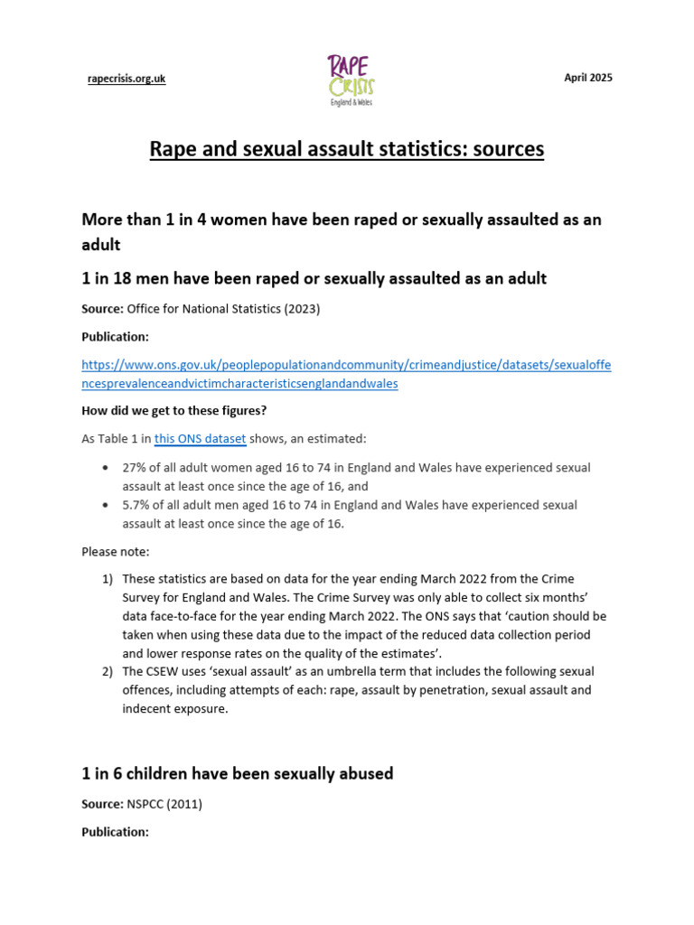 Rape and Sexual Assault Statistics Sources April 2025 | PDF | Sexual ...