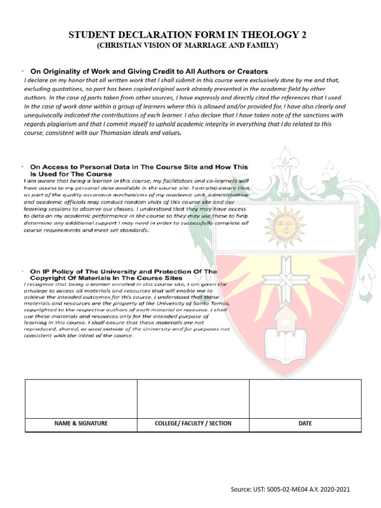 Ust-student Declaration Forms - Thy 2.Docx | PDF