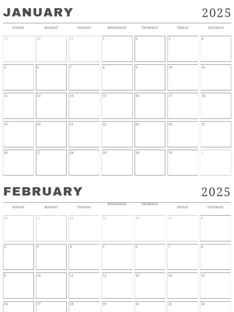Minimalist Planner 2025 Monthly Calendar (3300 x 2550 Px) | PDF