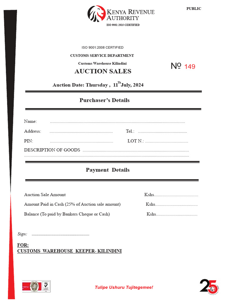 Kilindini Customs Auction Sale Notice | PDF