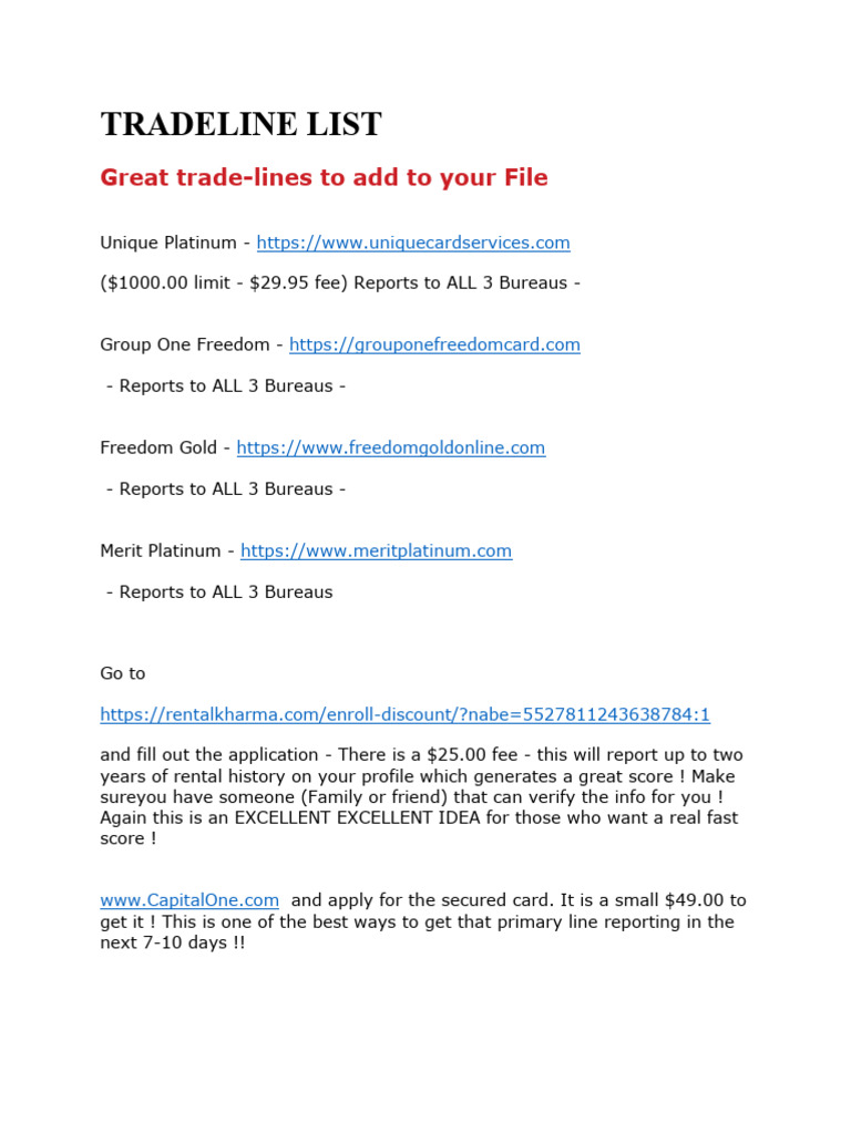 Free and Paid Tradeline Options | PDF