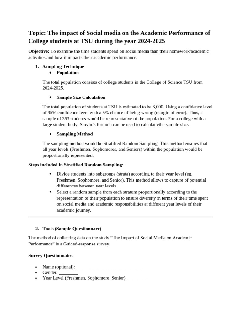 Social Media's Effect on TSU Students' Grades | PDF | Sampling ...