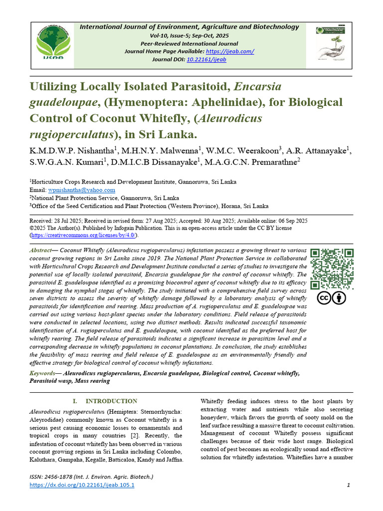 Utilizing Locally Isolated Parasitoid,, (Hymenoptera: Aphelinidae), For ...