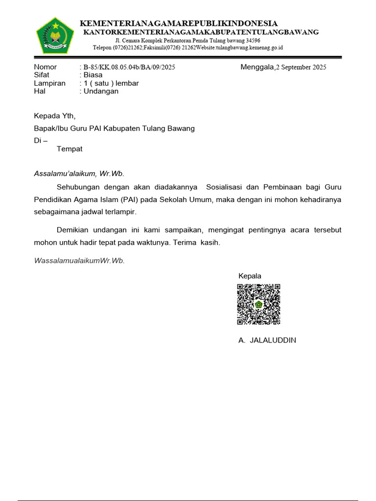 PDF Undangan Pembinaan PAI 2025 | PDF