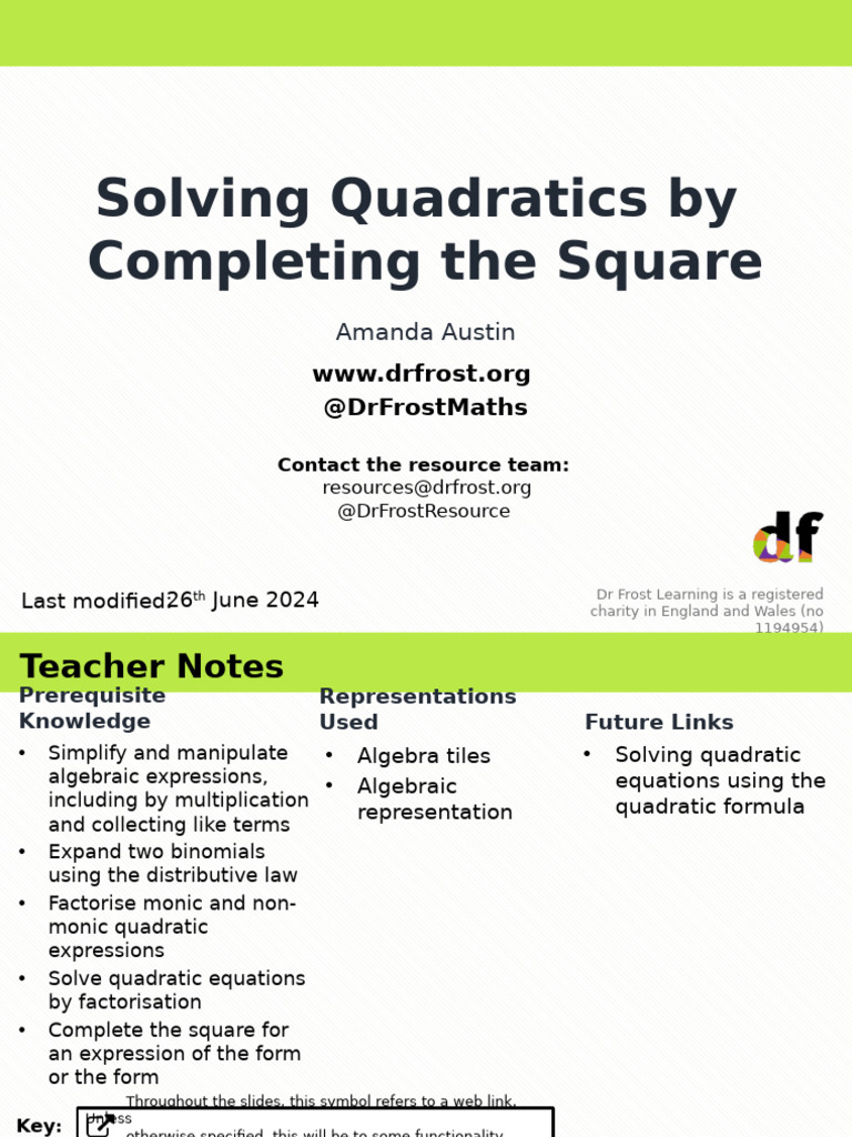 Solving Quadratics by Completing The Square - Lesson | PDF ...