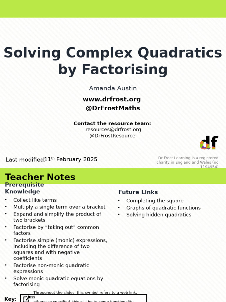 Solving Complex Quadratics by Factorising - Lesson | PDF | Factorization | Quadratic Equation