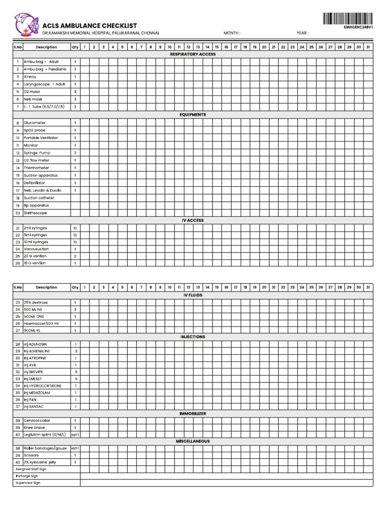 Acls Ambulance Checklist | PDF