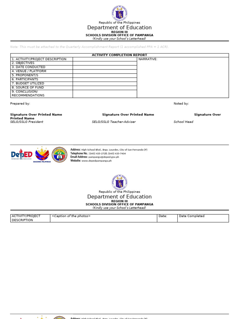 Template - SELG SSLG Activity Completion Report | PDF