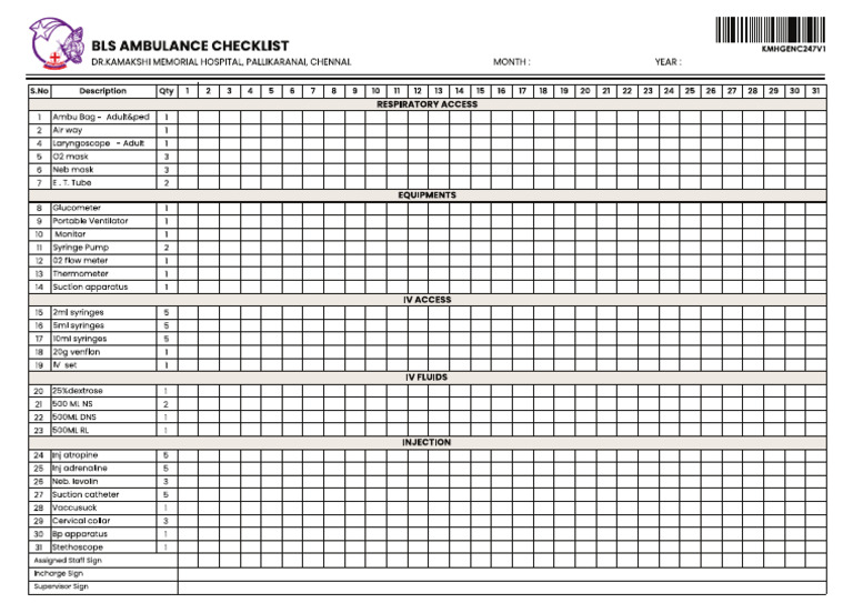 Bls Ambulance Checklist | PDF