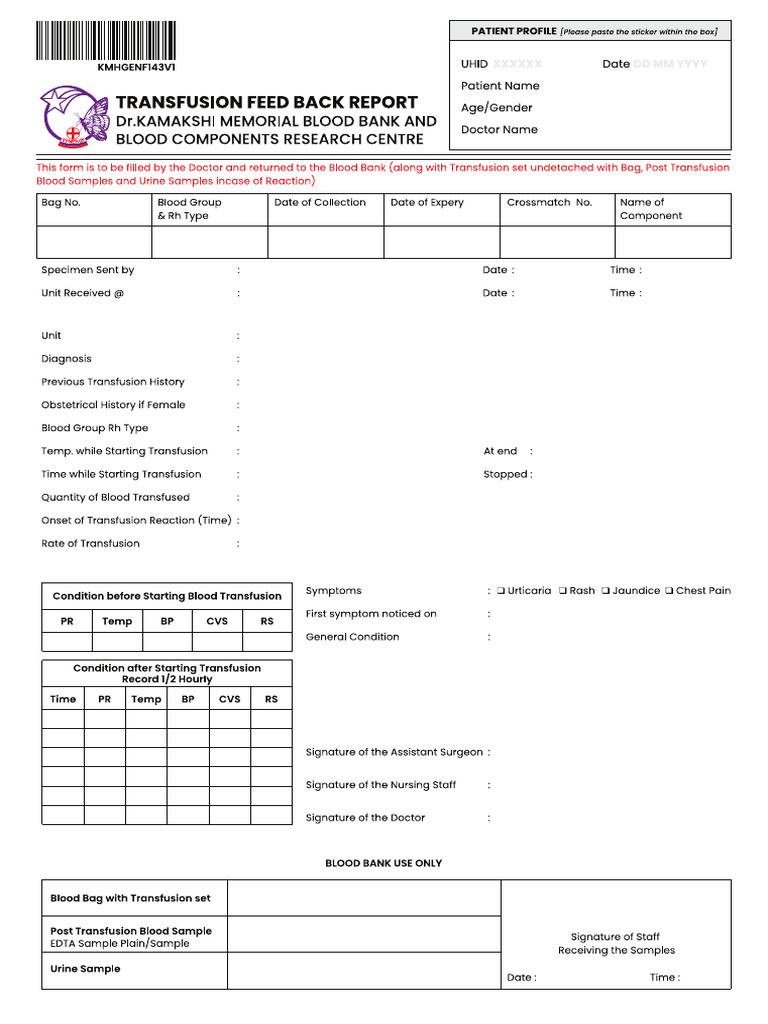 Transfusion Feed Back Report | PDF
