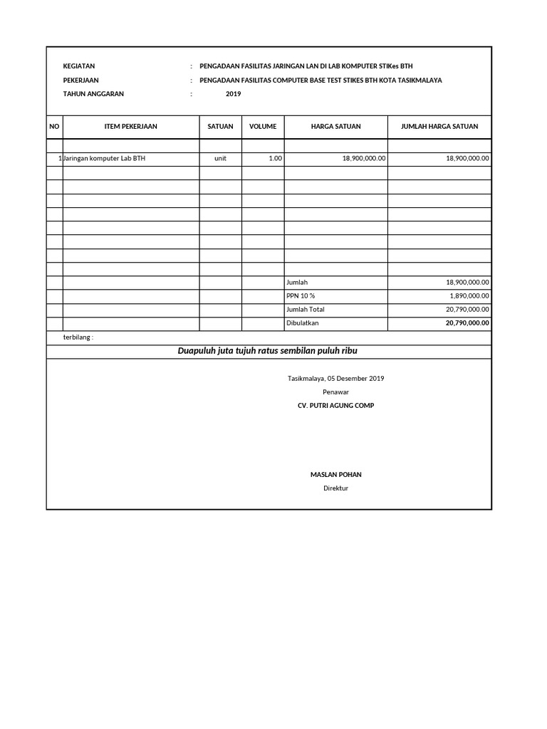 Pengadaan Jaringan LAN Lab STIKes BTH | PDF