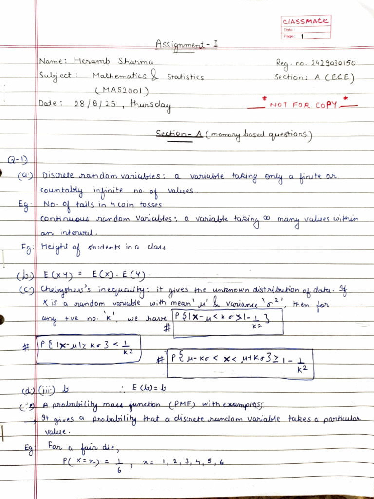 Statistics and Probability Assignment-1 | PDF | Mathematics | Statistical Theory