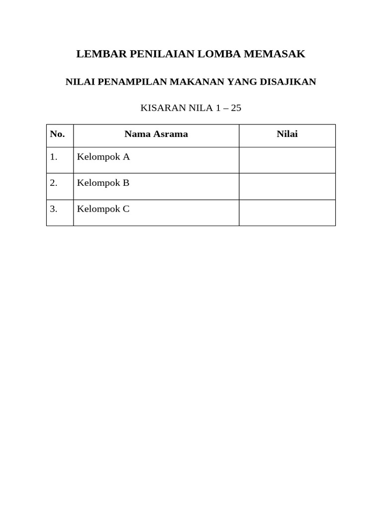 Penilaian Piala Lomba Masak | PDF