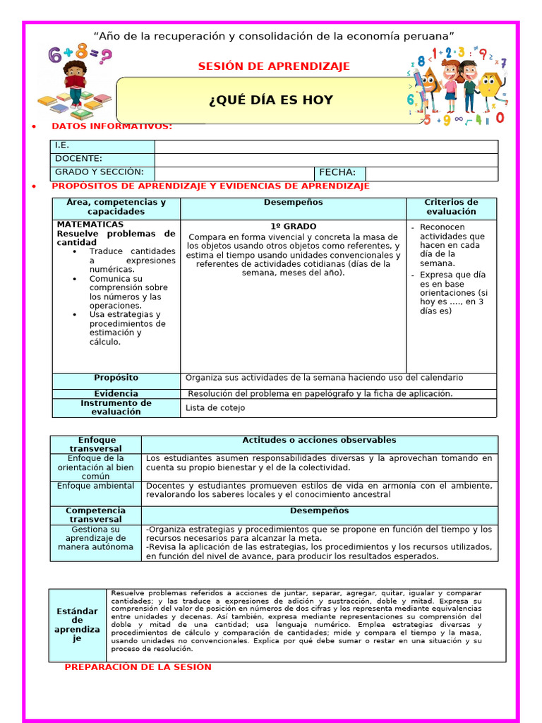 1º U5 s2 Sesion d4 Mat Que Dia Es Hoy | PDF | Aprendizaje | Calendario