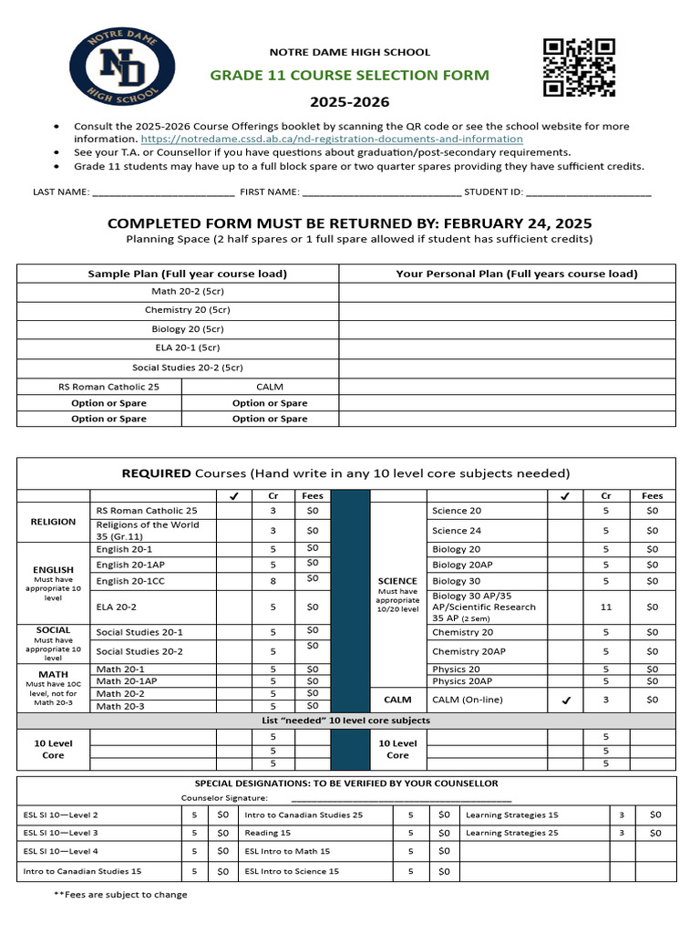 NDHS Grade 11 Course Selection 2025-26 | PDF
