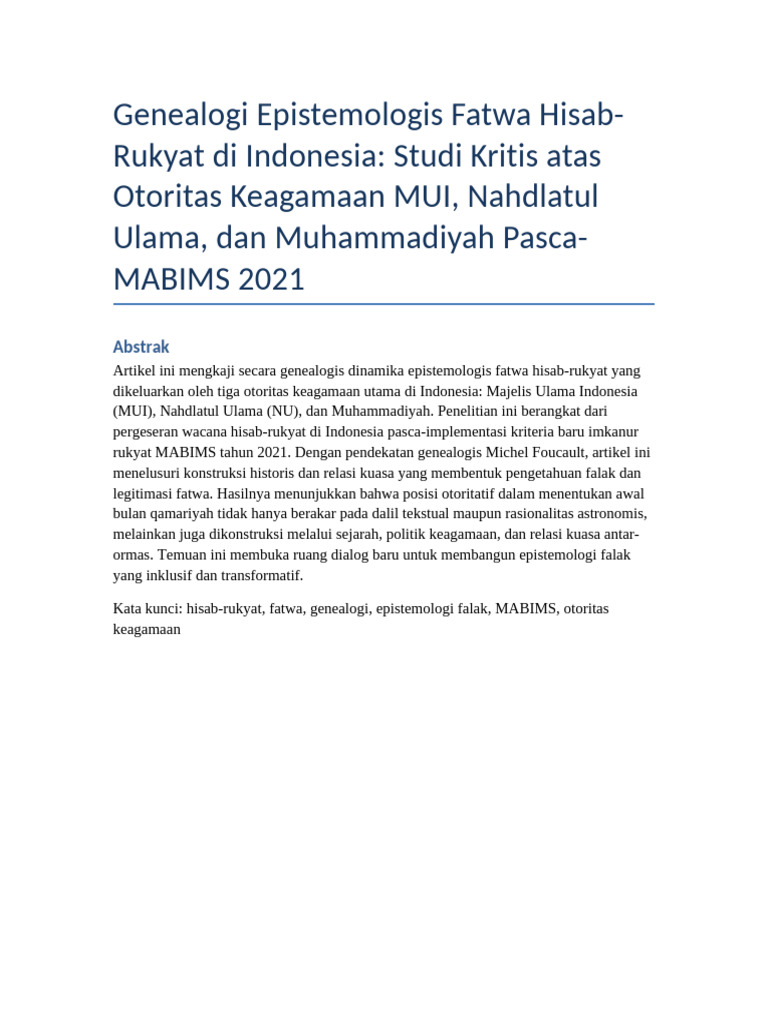 Genealogi Fatwa Hisab-Rukyat Indonesia | PDF