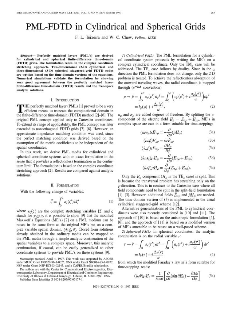 PML-FDTD in Cylindrical and Spherical Grids: F. L. Teixeira and W. C ...