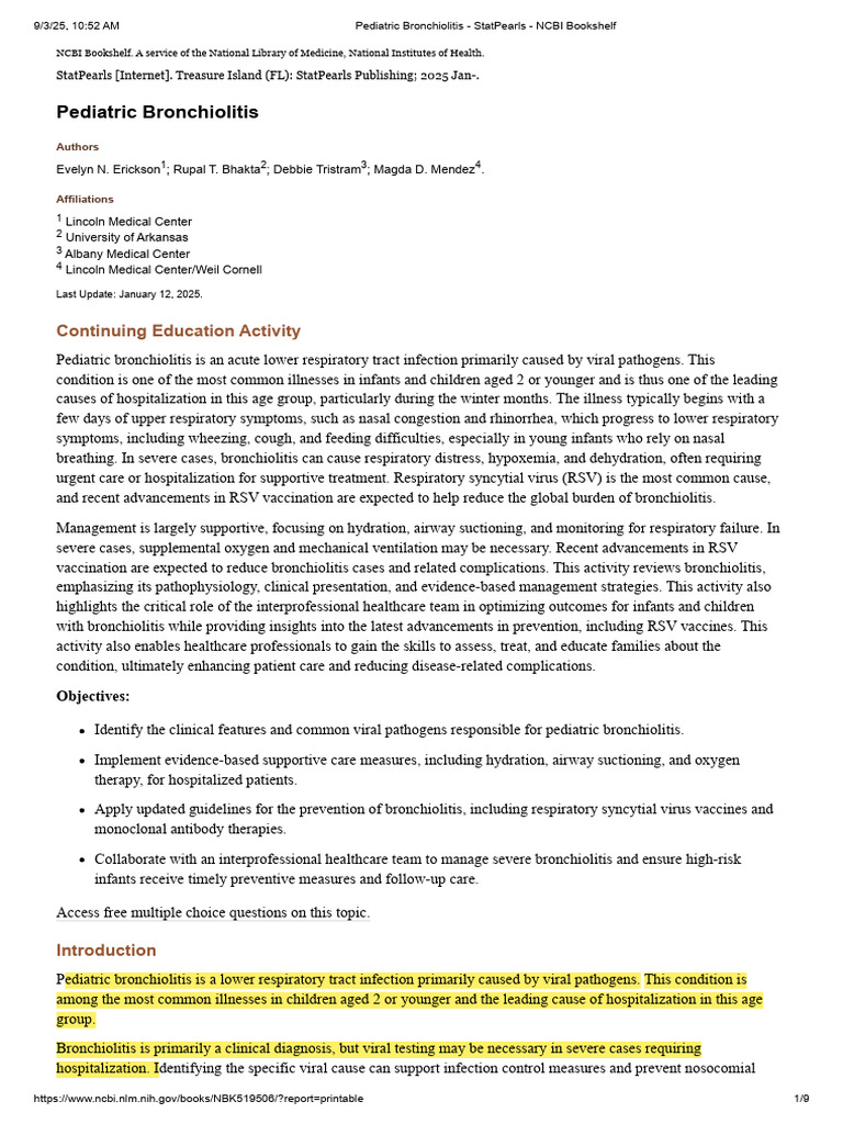 Pediatric Bronchiolitis - StatPearls - NCBI Bookshelf | PDF ...