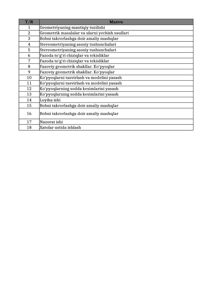 10-Sinf Geometriya 1-Chorak @E - Baza - Ishreja | PDF