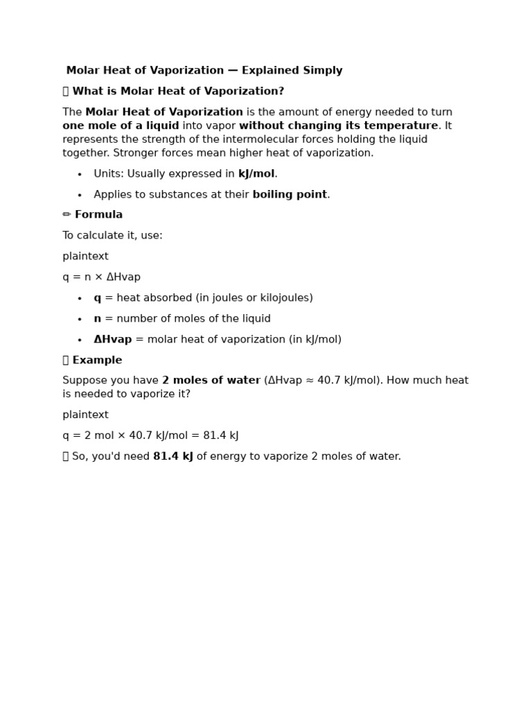 Molar Heat of Vaporization Explained | PDF