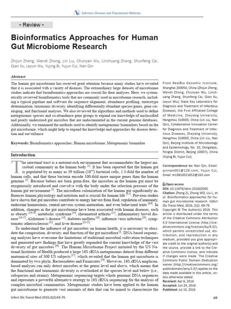 Bioinformatics Approaches for Human gut microbiome | PDF | Microbiota | Biology