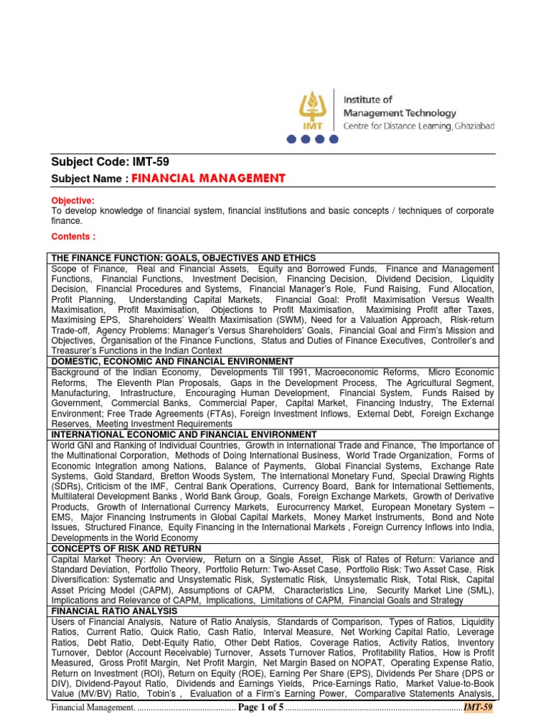 IMT-59 Financial Management Overview | PDF | Cost Of Capital | Capital ...