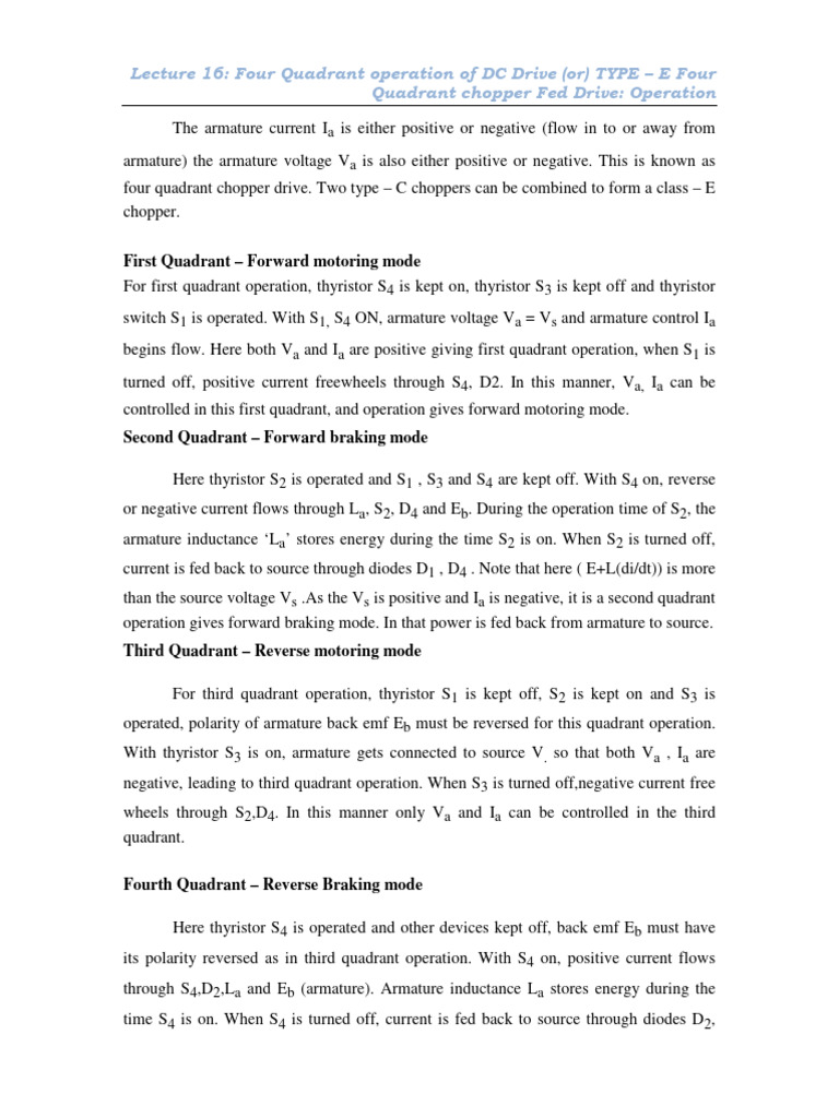 Four Quadrant Chopper Drive Operation | PDF | Direct Current | Power ...