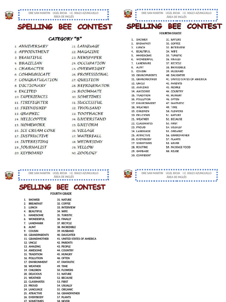 Lista de Palabras para Spelling Bee | PDF