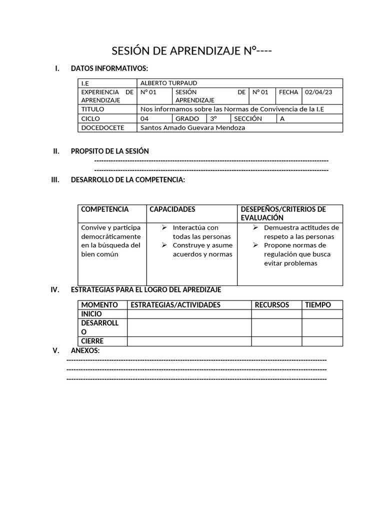 Esquema de Sesion Tutoria | PDF