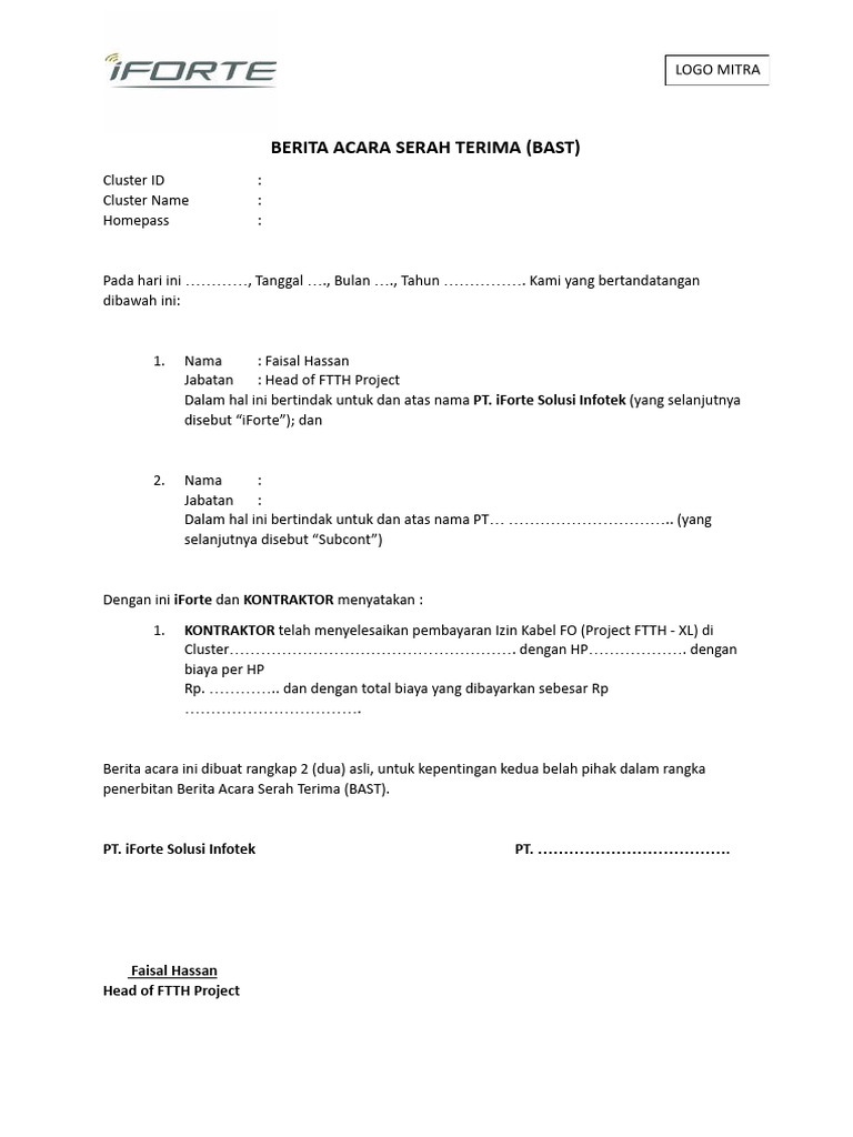 (Bast Ktp) Berita Acara Serah Terima (Bast) Ktp.docx | PDF