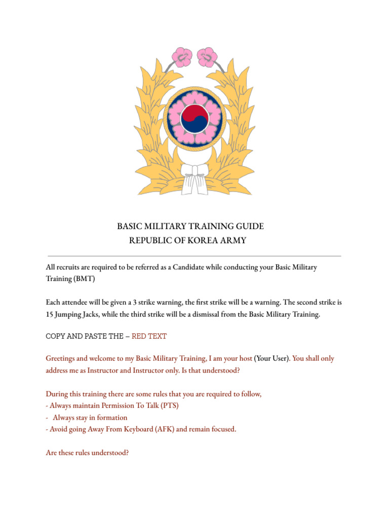 Basic Military Training Guide for ROK Army | PDF | Military