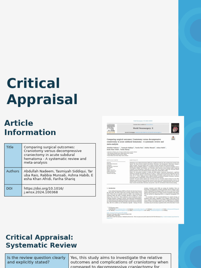 CAT Craniotomy vs Craniectomy | PDF | Systematic Review | Medicine