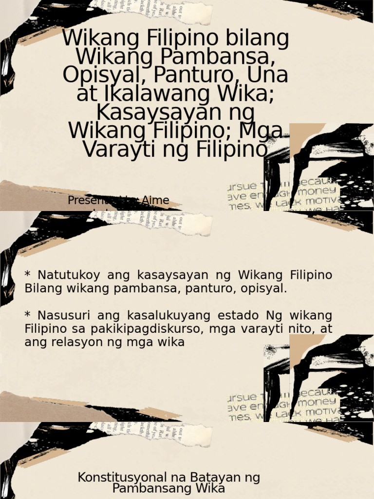 Aralin 2. Wikang Filipino Bilang Wikang Pambansa Opisyalpanturo ...
