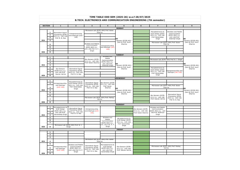 B.Tech ECE 7th Sem Timetable 2025-26 | PDF | Computer Engineering ...