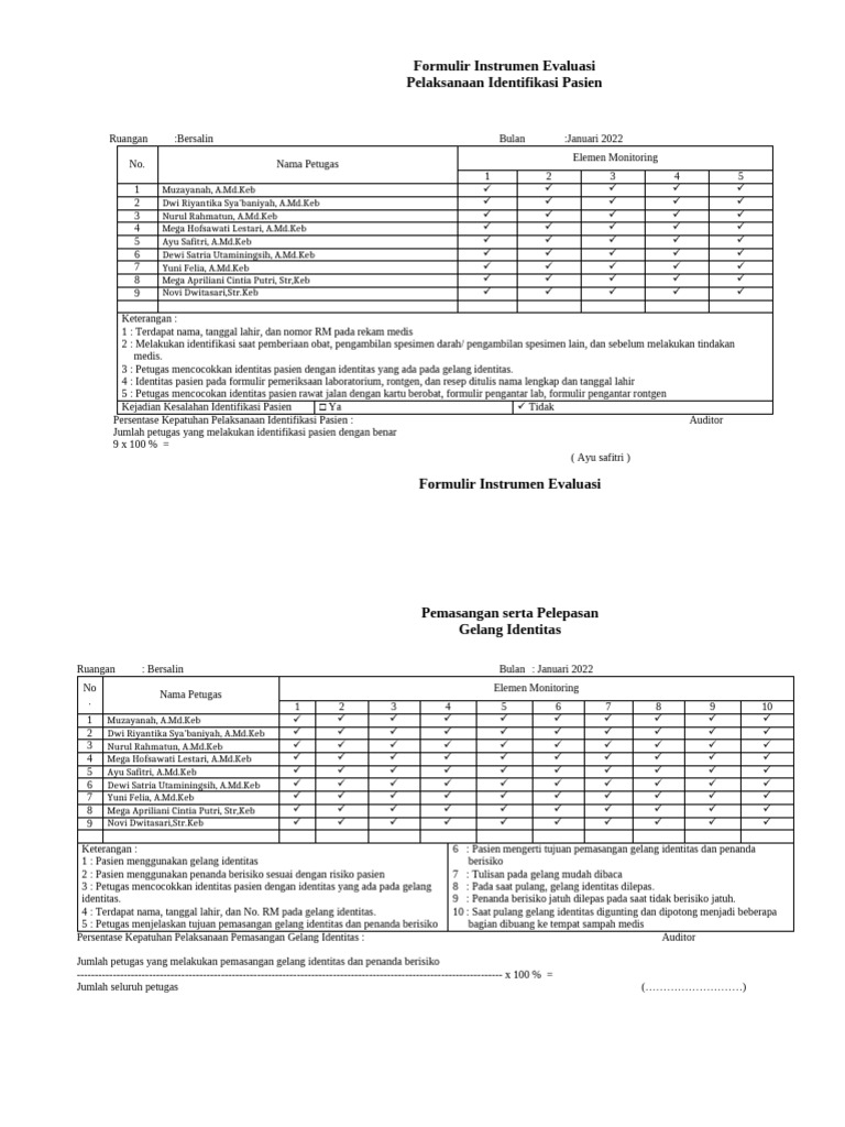FORMULIR Monev Identifikasi Pasien | PDF