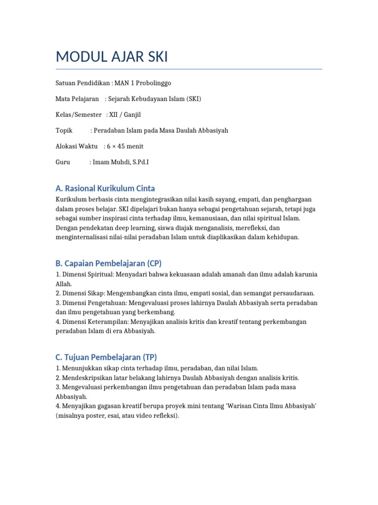 Modul Ajar SKI Kurikulum Cinta | PDF