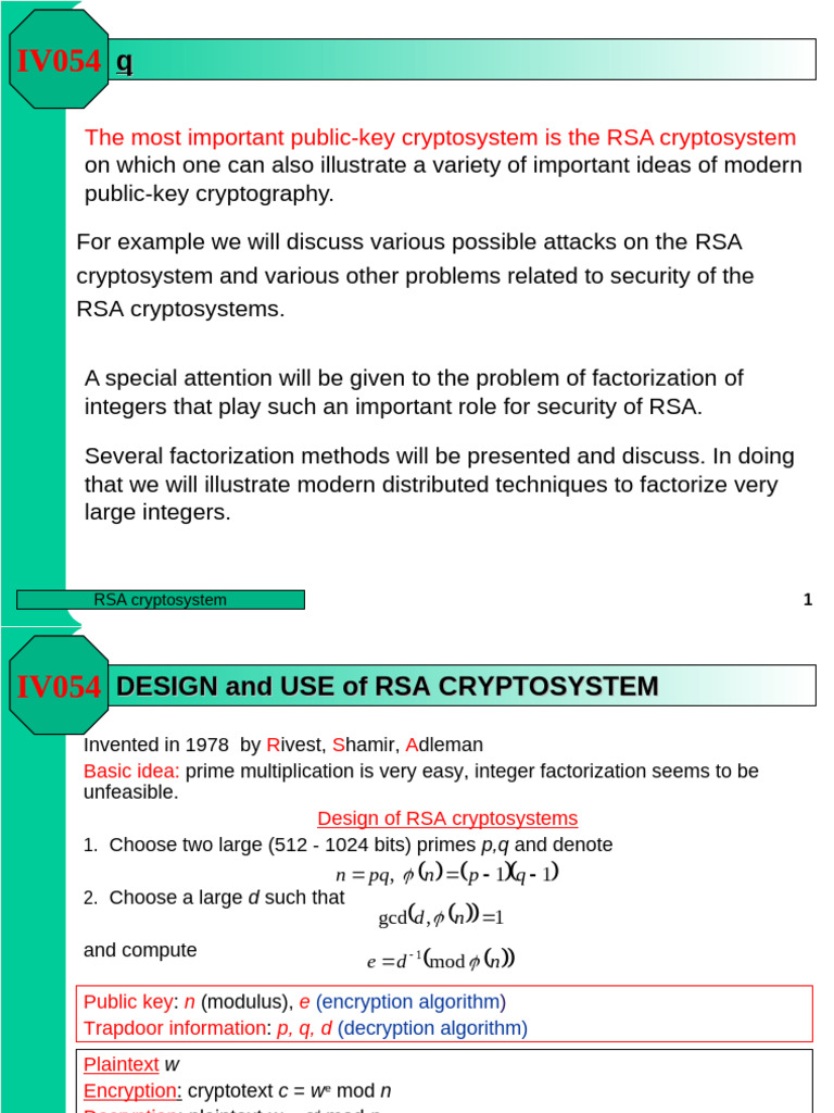 CHAPTER 06 - RSA Cryptosystem (1) | PDF | Cryptography | Encryption