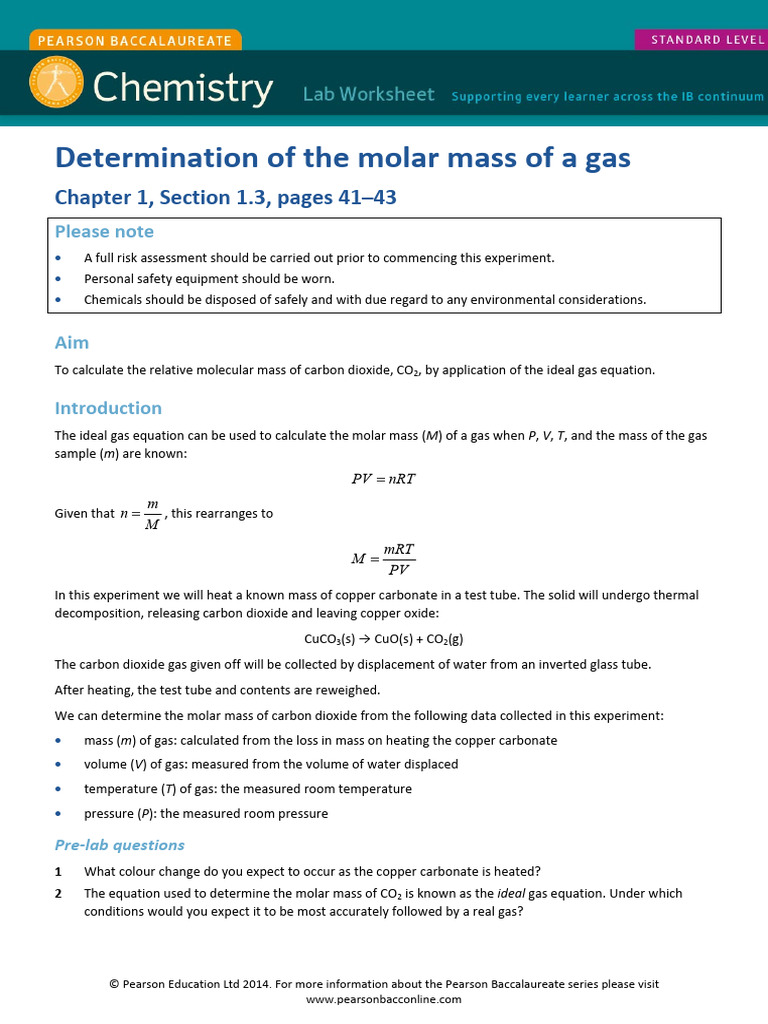 Determination Molar Mass Gas | PDF | Gases | Oxide