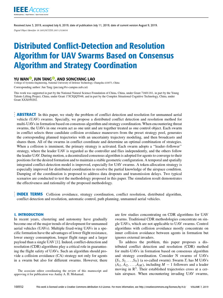Distributed Conflict-Detection and Resolution Algorithm For UAV Swarms Based On Consensus ...