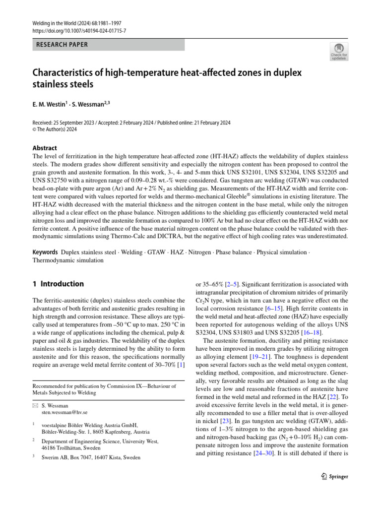 Characteristics of High-Temperature Heat-Affected Zones in Duplex ...